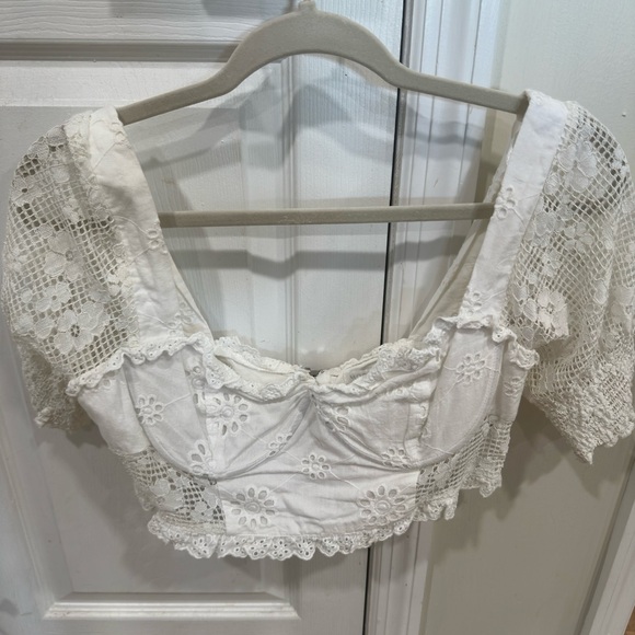 Tops | White Lace Crop Top Puff Sleeve | Poshmark